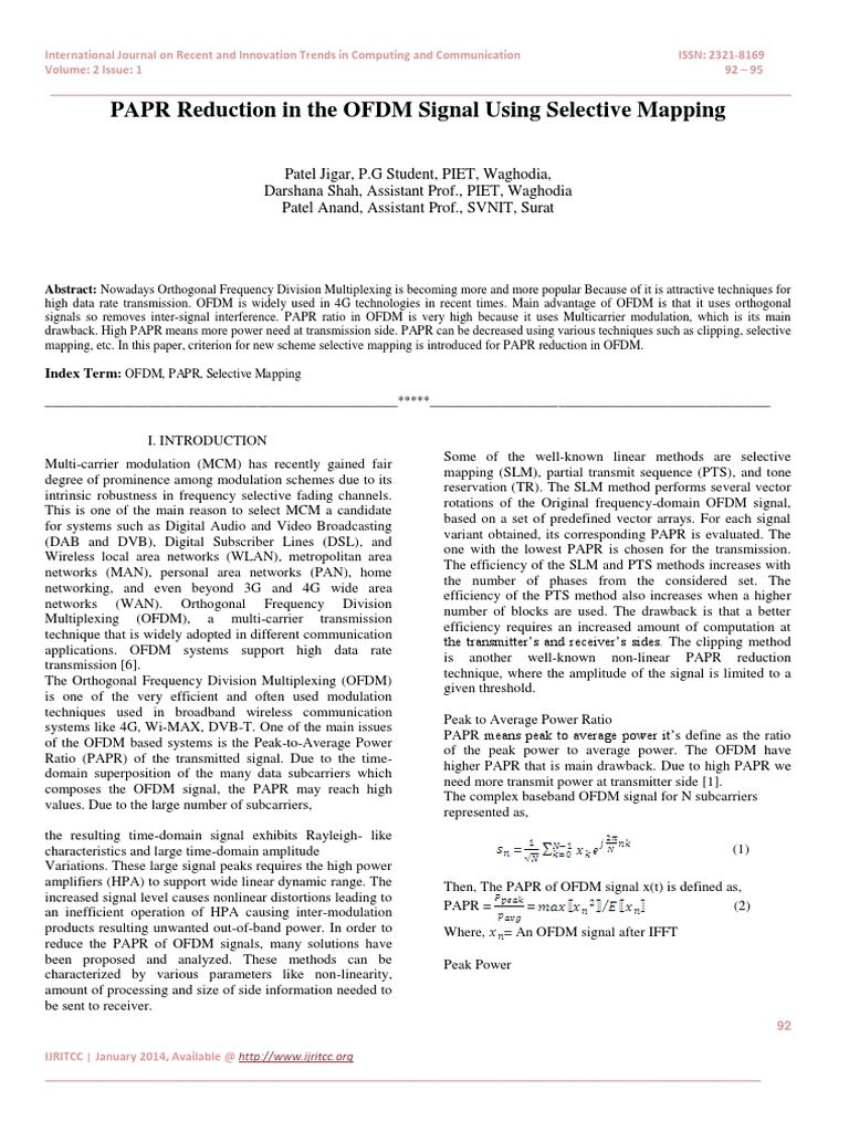 Papr Reduction In The Ofdm Signal Using Selective Mapping Libre Pdf Orthogonal Frequency
