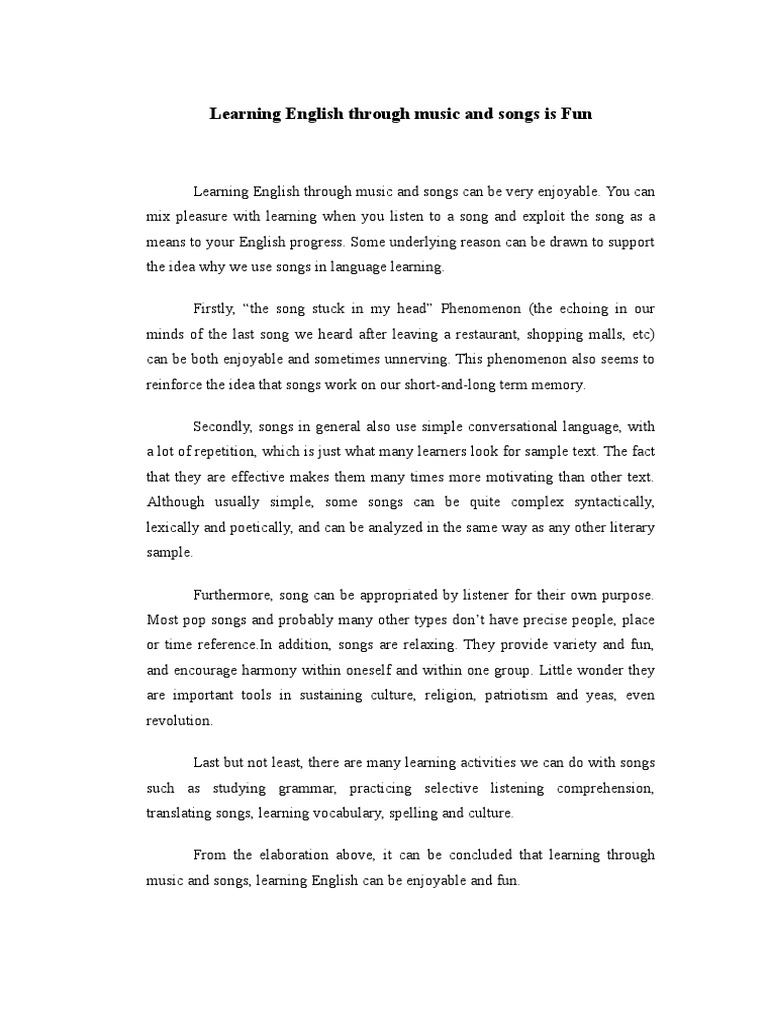Fun English Learning Through Songs | PDF