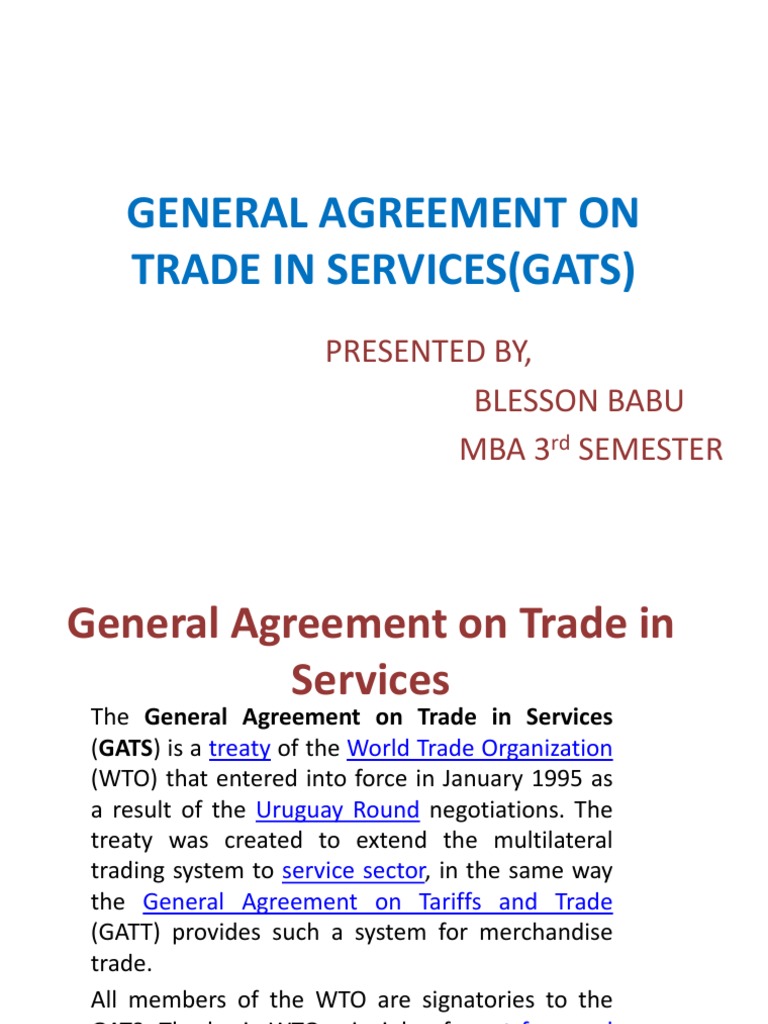 General Agreement on Trade in Services | General Agreement On Trade In ...