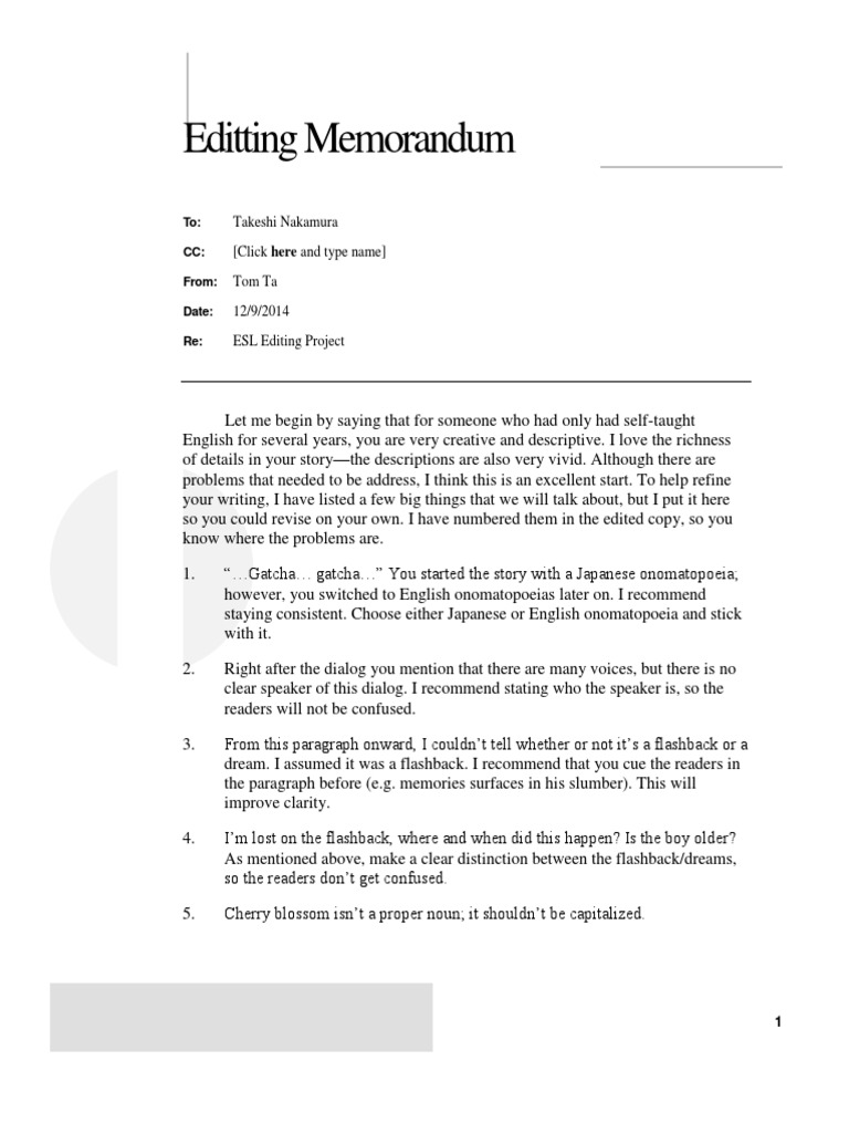 Editting Memorandum: Takeshi Nakamura (Click Here and Type Name) Tom Ta ...