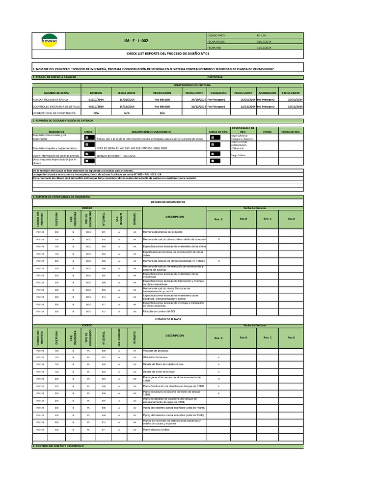 Formato Check List de Proceso de Ingenieria. | PDF | Gas natural ...