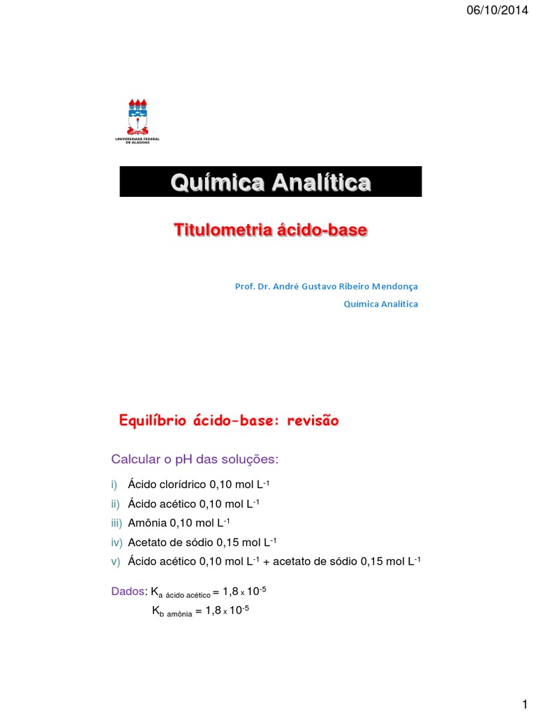 Titulometria Acido Base PDF | PDF | Titulação | Química