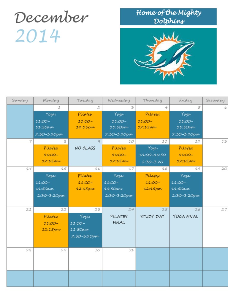 December 2014 Yoga and Pilates Schedule | PDF | Cooking, Food & Wine