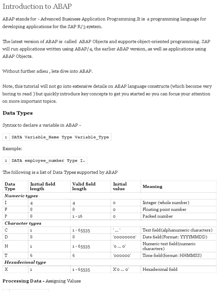Introduction to ABAP Programming Basics | PDF