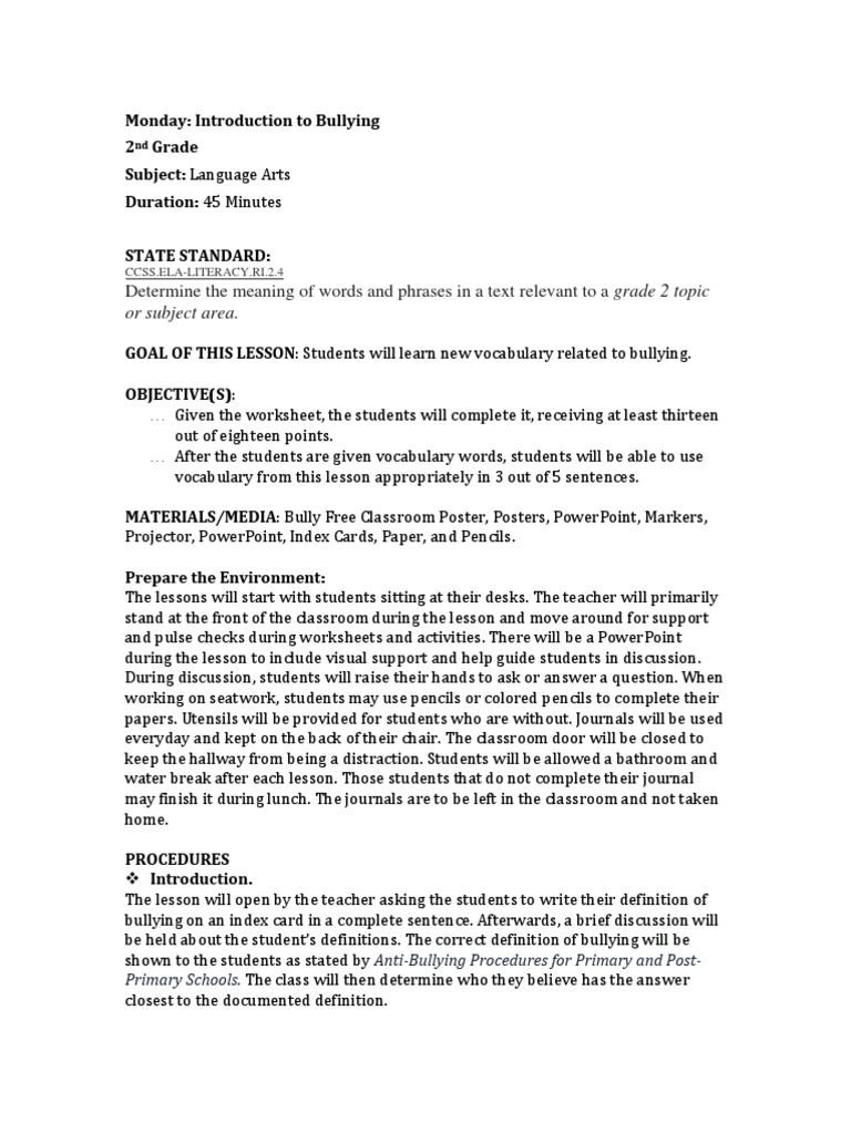 Intro Bullying Lesson | PDF | Bullying | Classroom