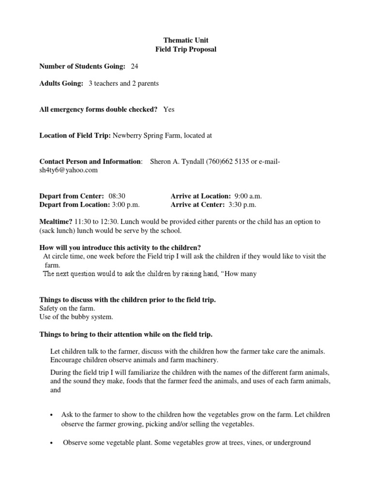Field Trip Proposal Form | PDF | Farms | Farmer