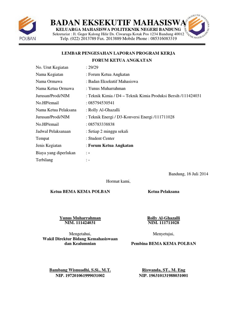 1 Lembar Pengesahan Laporan Program Kerja | PDF