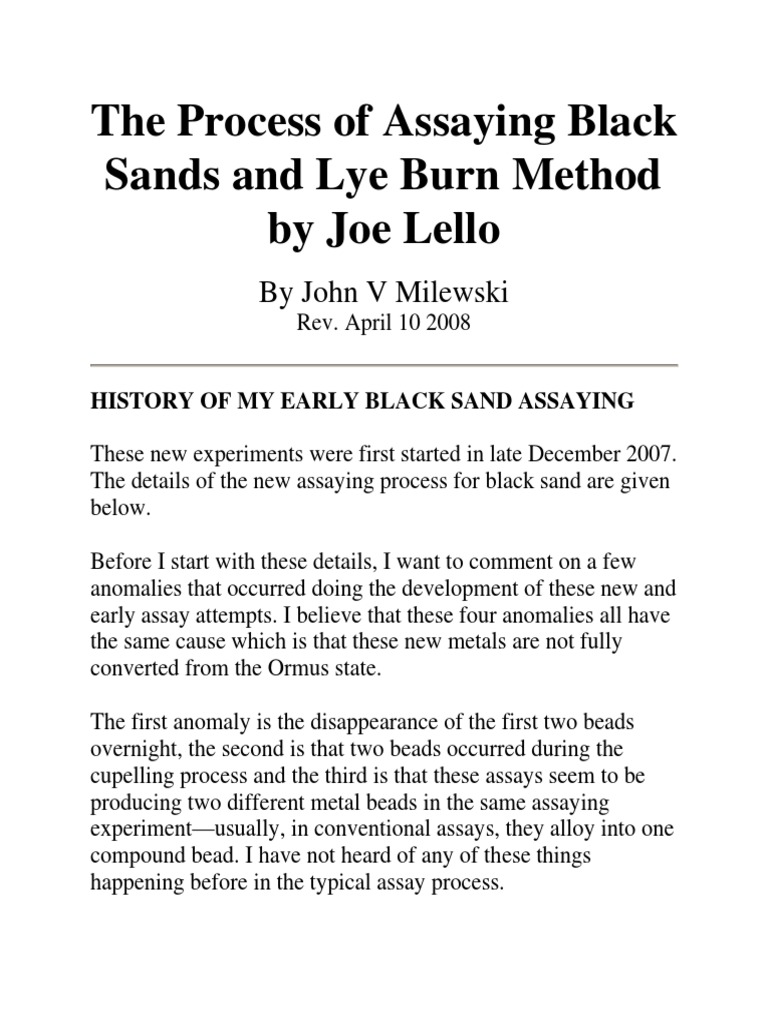The Lye Burn Method for Assaying Black Sands | PDF | Metallurgical ...