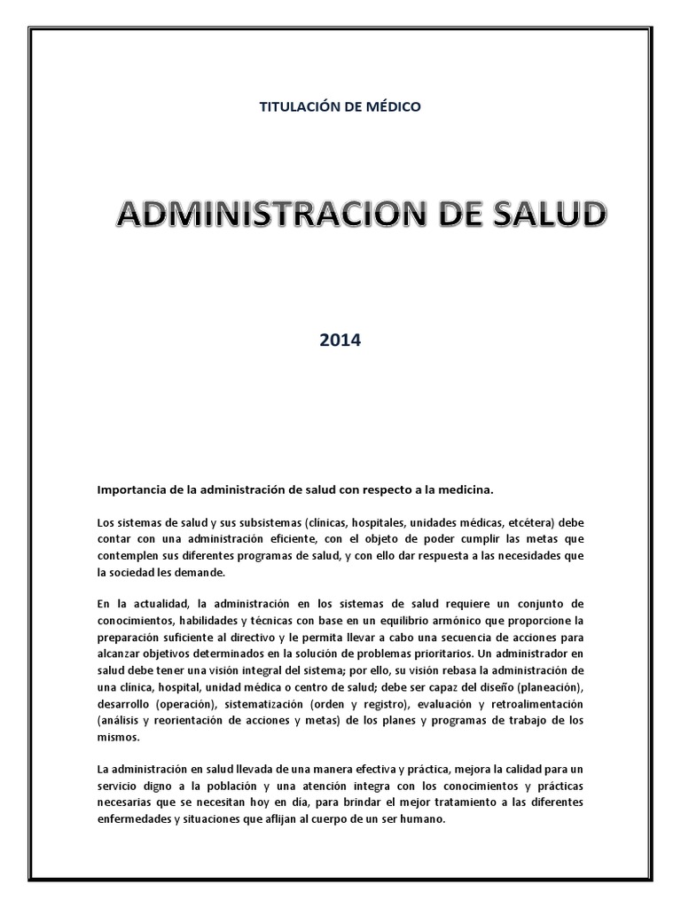 Administracion en Salud | PDF | Hospital | Medicina