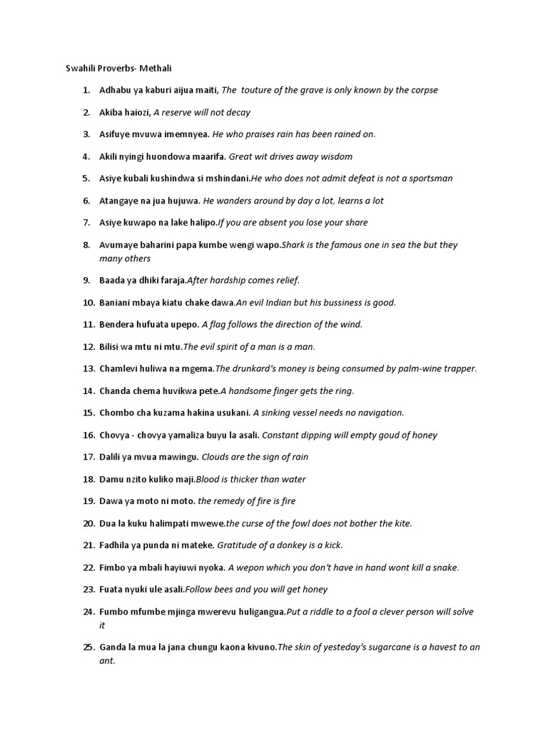 Methali Za Kiswahili | Religion And Belief | Languages