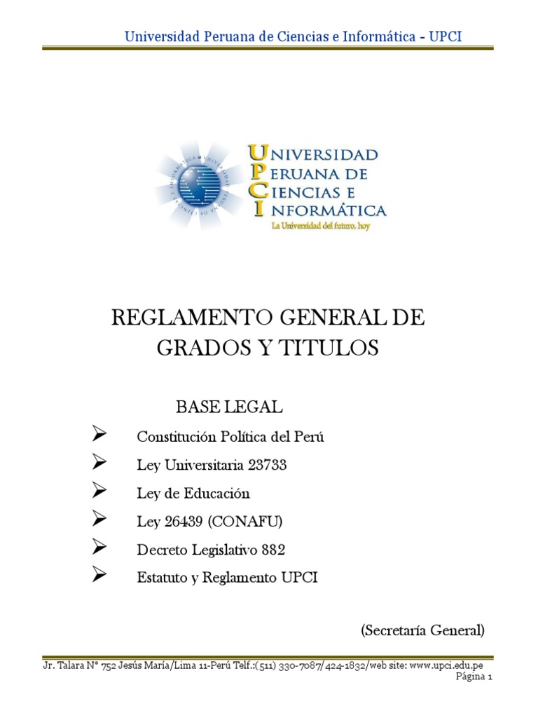 Reglamento de Grados y Titulos UPCI | PDF | Titulo academico | Maestros