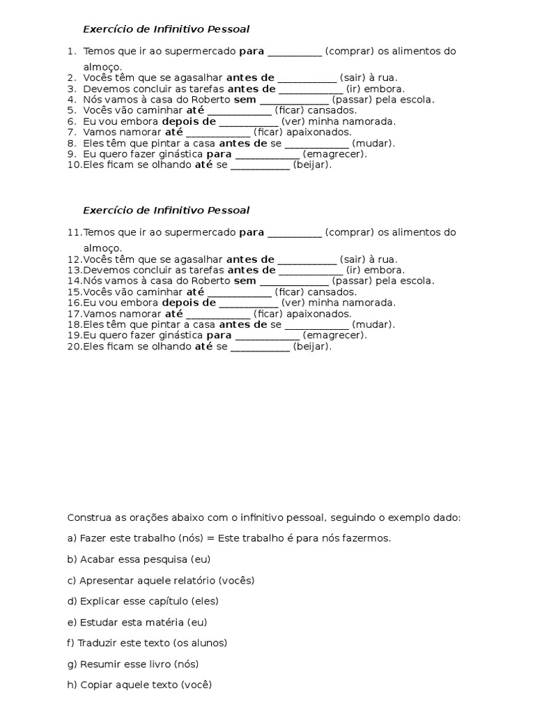 Infinitivo Pessoal | PDF | Assunto (gramática) | Idiomas