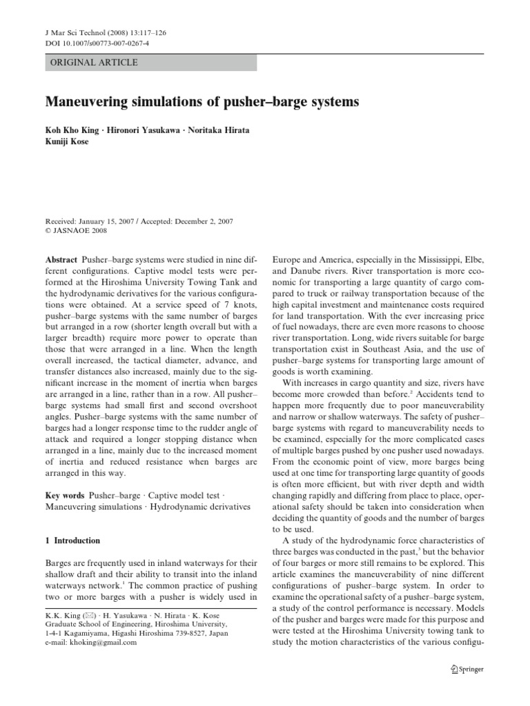 Maneuvering Simulations of Pusher-Barge Systems - JMST | PDF ...