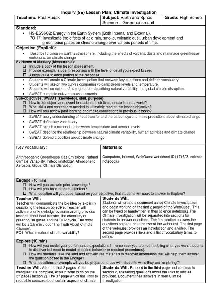 Lesson Plan - Greenhouse Webquest | PDF | Climate Change | Greenhouse ...