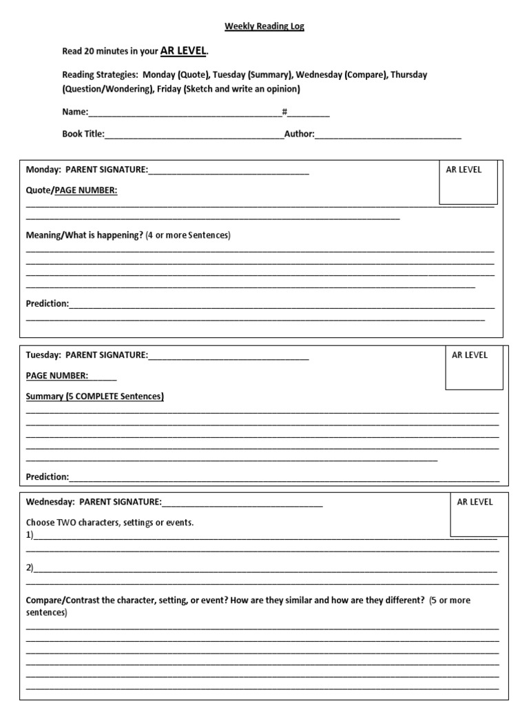 Reading Log | PDF