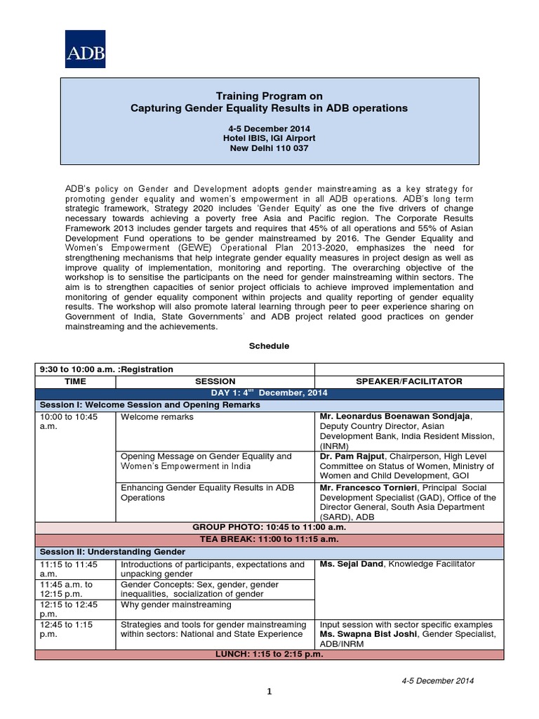 Training Program On Capturing Gender Equality Results in ADB Operations ...