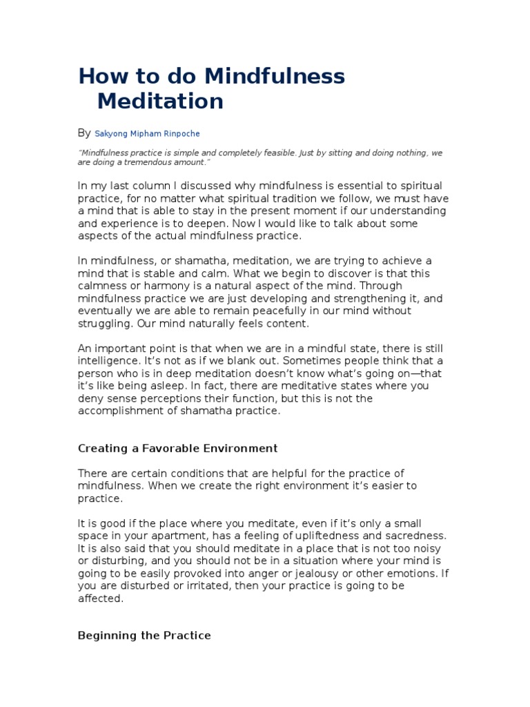Mindfulness Meditation | PDF | Psychological Concepts | Cognitive Science