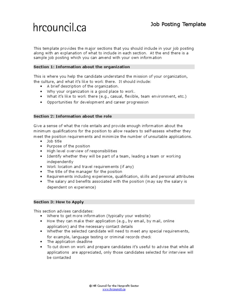 Job Posting Template | Download Free PDF | Nonprofit Organization ...