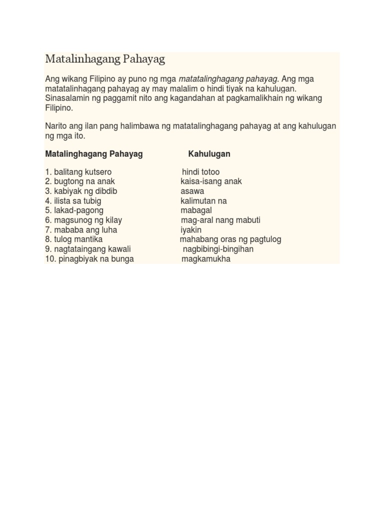 Matalinhagang Pahayag | PDF