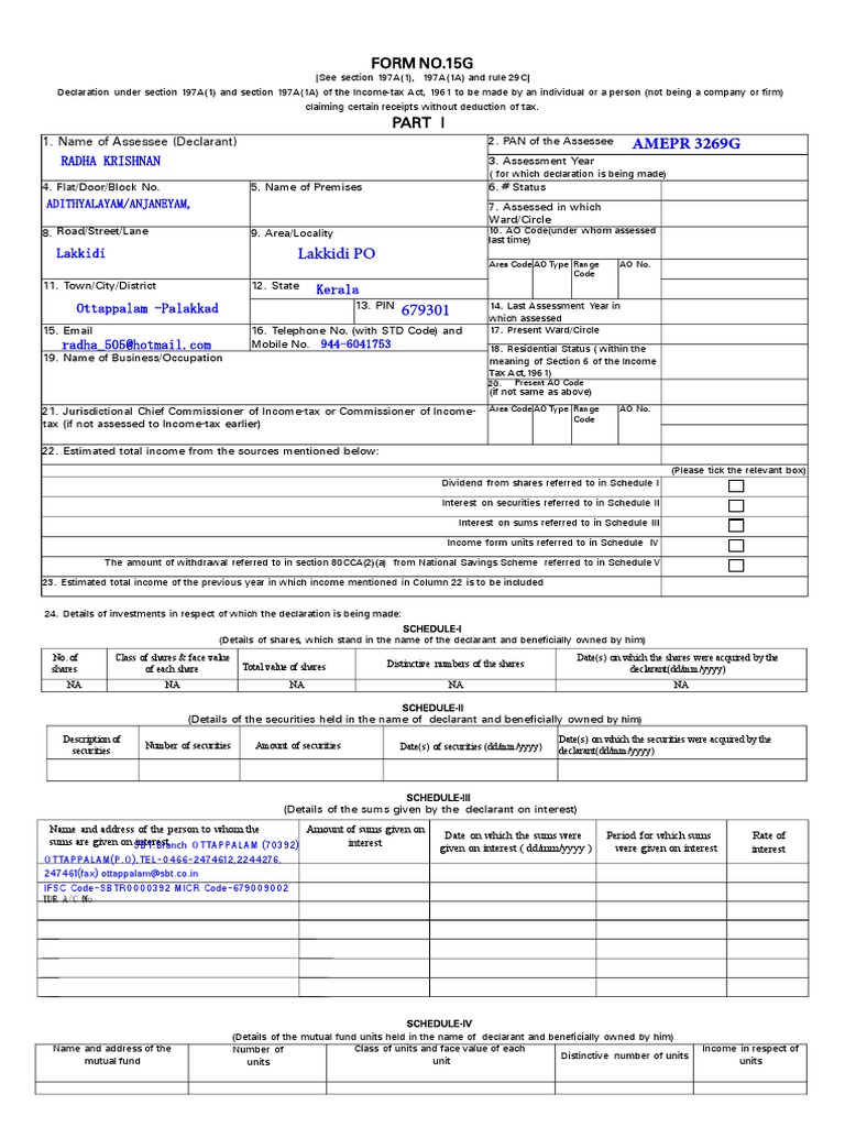 TAX SAVING Form 15g Revised1 Sbt | Dividend | Taxes