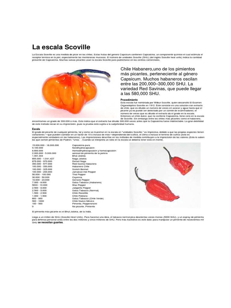 Escala Scoville de Picante en Chiles | PDF | Pimiento | Fruta vegetales