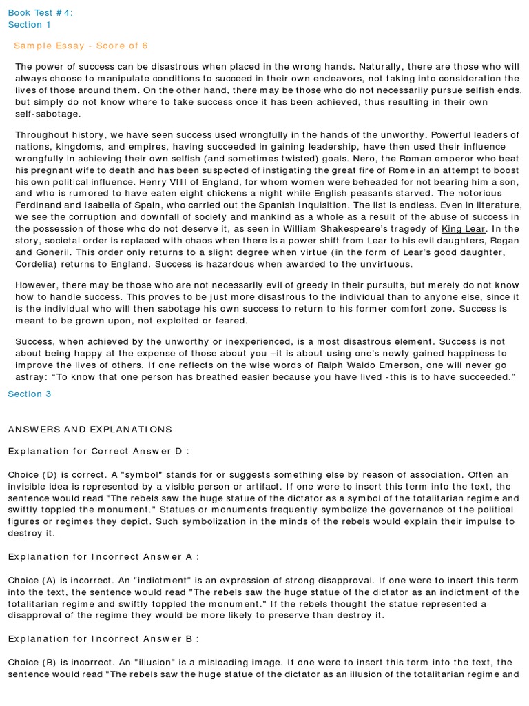 Sat Official Guide Test 4 Key Answers | PDF | Grammatical Number | Verb