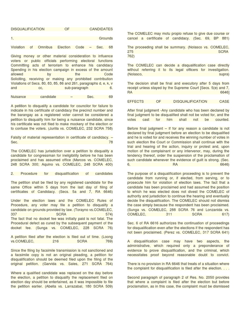 Disqualification of Candidates | PDF | Complaint | Commission On ...