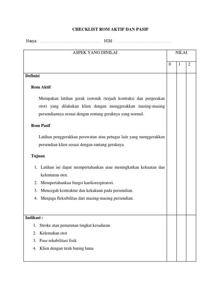 Checklist Rom Aktif Dan Pasif | PDF | Kajian Bahasa Asing | Kesehatan ...