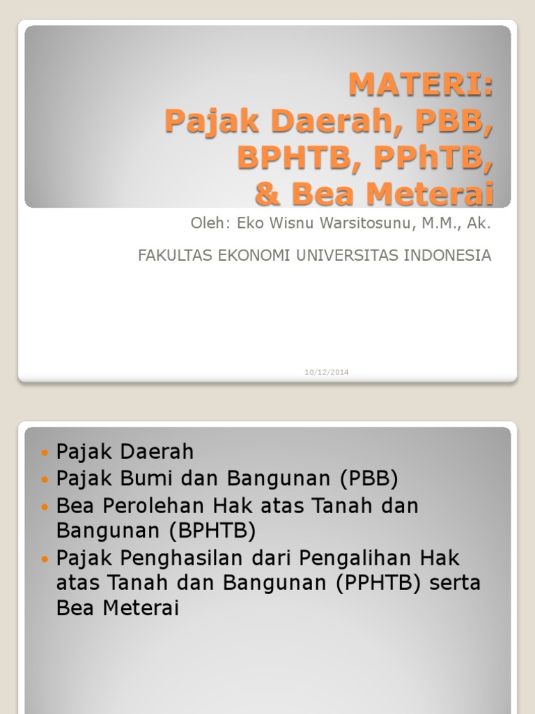 Pajak Daerah, PBB, BPHTB, PPHTB, Bea Meterai Ver 2 | PDF