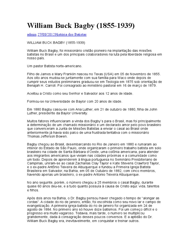 William Buck Bagby | PDF | Batistas | Brasil