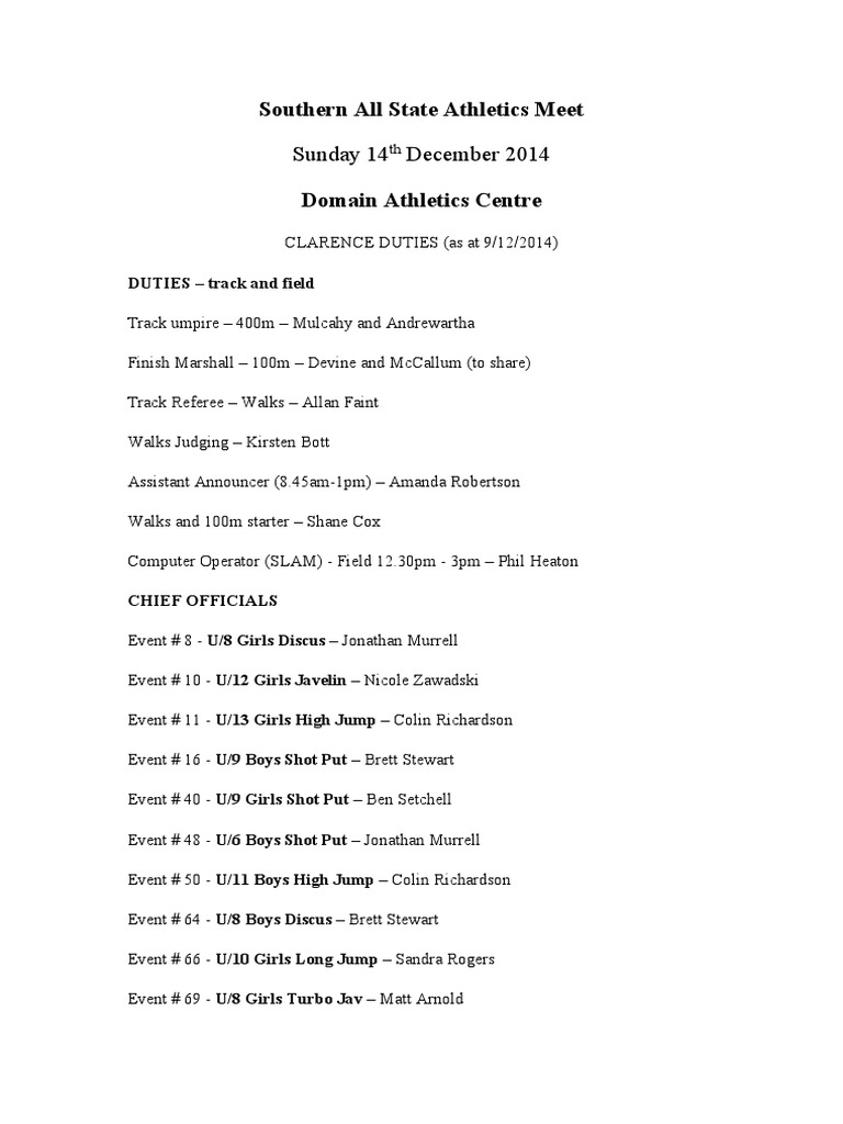 Southern All State Athletics Meet 2014-15 | PDF | Sports & Recreation