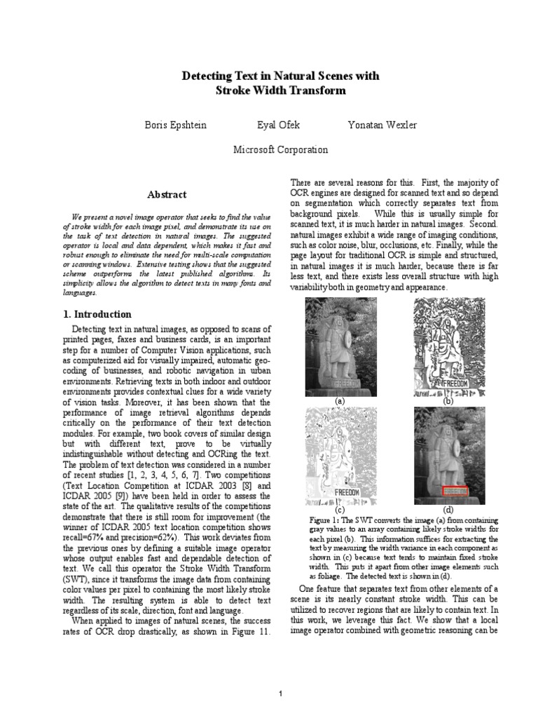 Detecting Text in Natural Scenes With Stroke Width Transform | PDF