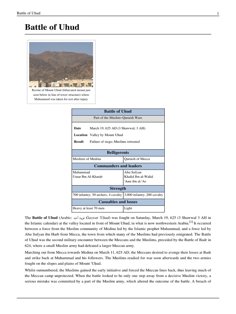 Battle of Uhud PDF | PDF | Medina | Muhammad