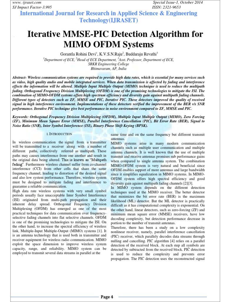 Iterative MMSE-PIC Detection Algorithm For MIMO OFDM Systems | PDF | Mimo | Orthogonal Frequency ...