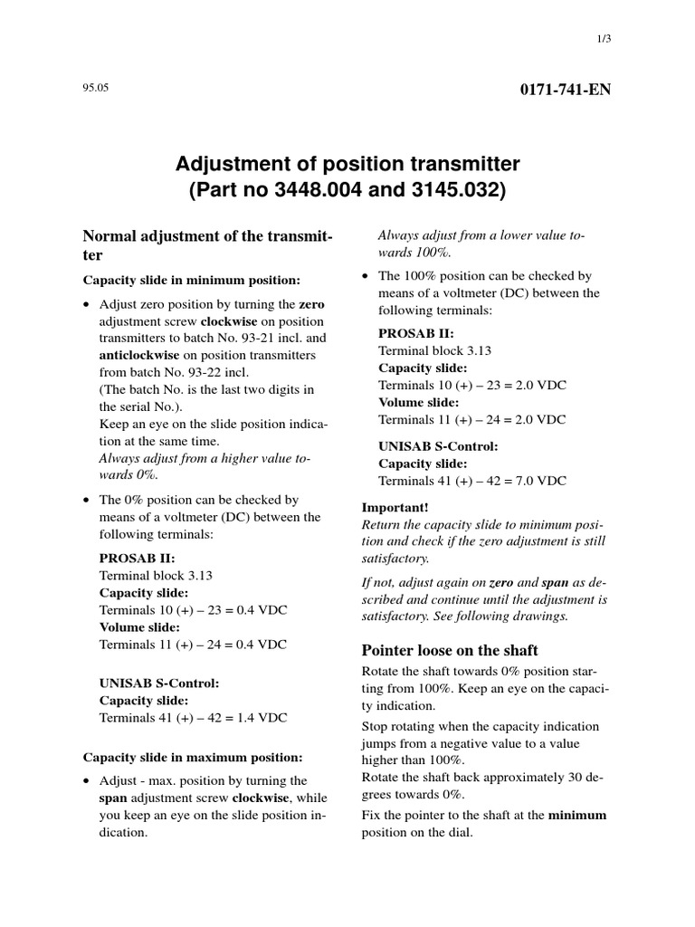 Adjustment of Position Transmitter - 3448.004 PDF | PDF | Electronics ...