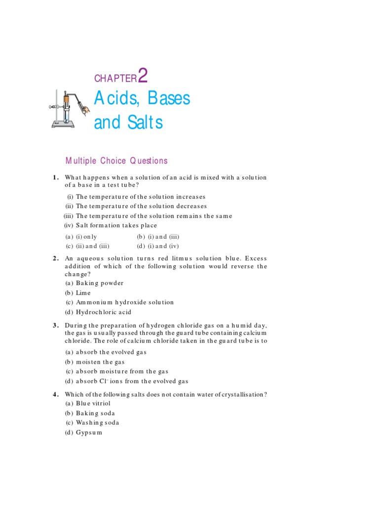 NCERT Class 10 Science Acids, Bases and Salts Questions PDF | Sodium ...