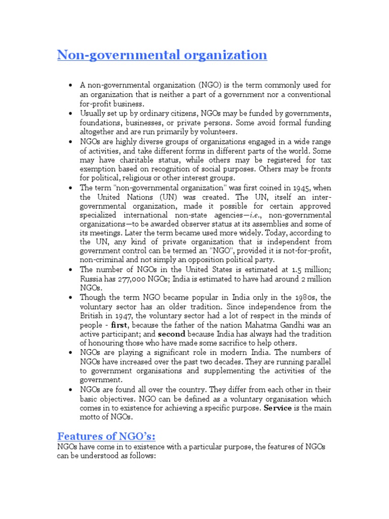 Ngo (Non-Governmental Organisation) | PDF | Non Governmental ...