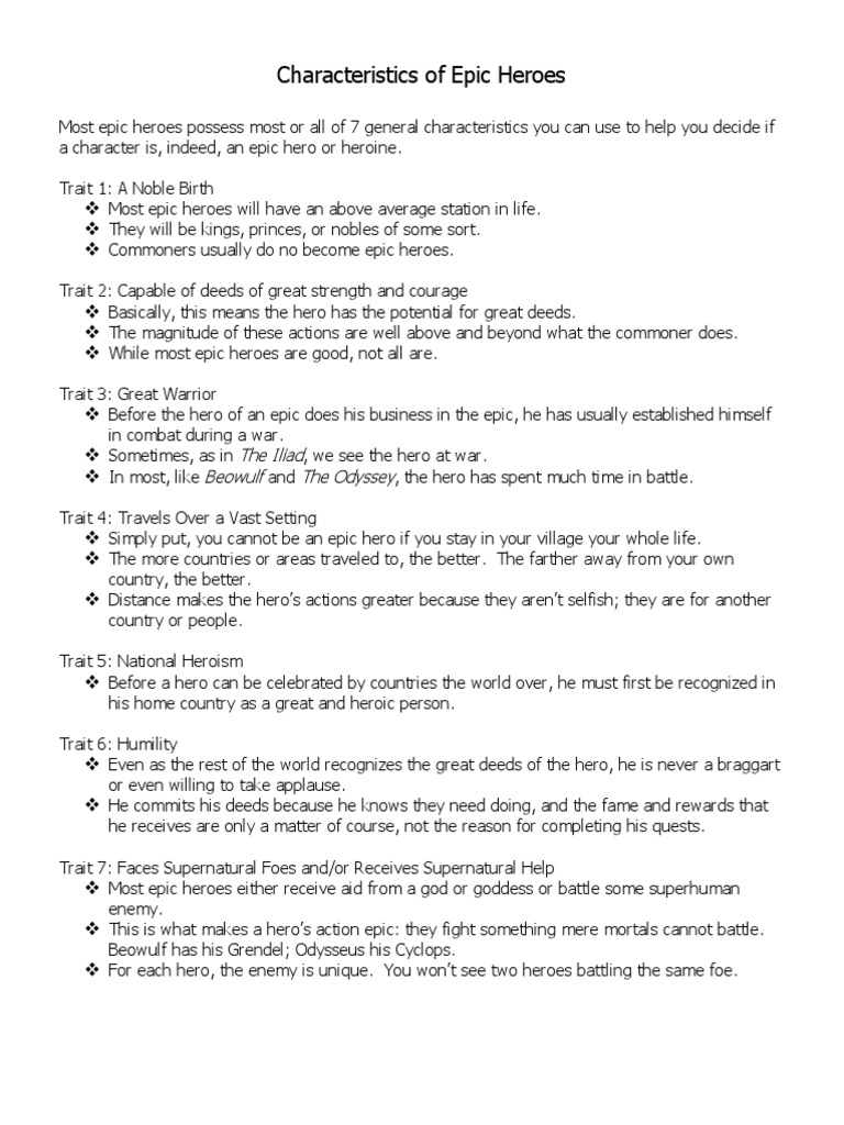 Characteristics of Epic Heroes PDF | PDF