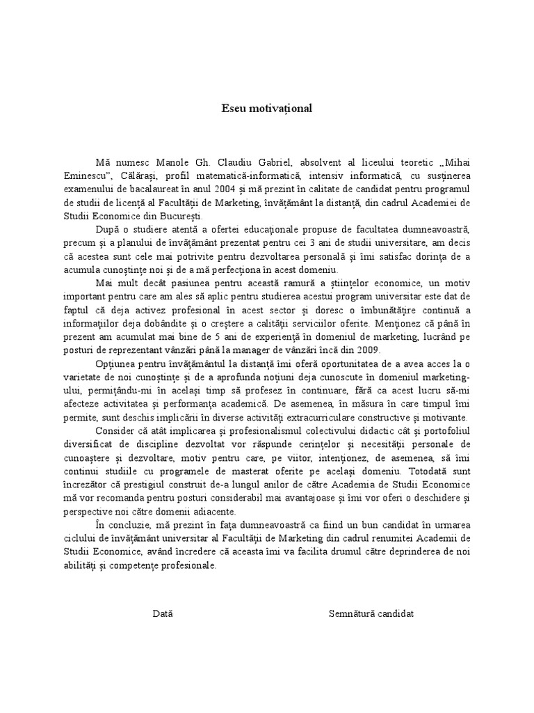 Model - Eseu motivațional