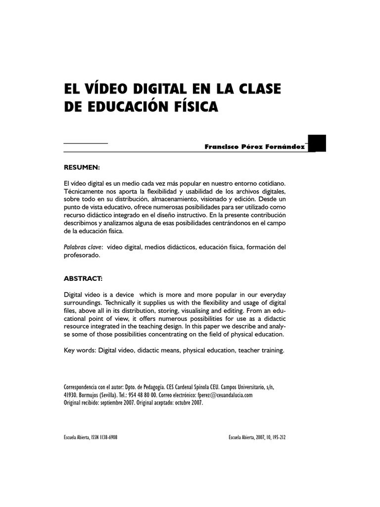 Dialnet ElVideoDigitalEnLaClaseDeEducacionFisica 2520039 | PDF | Video ...