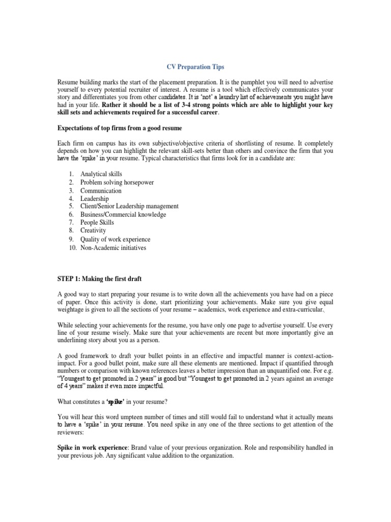 CV Preparation Tips | PDF | Résumé | Leadership
