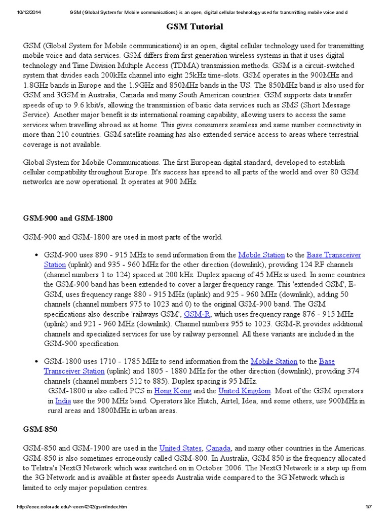 GSM (Global System For Mobile Communications) Is An Open, Digital ...