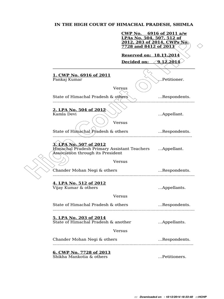 Pta, Pat and para Teachers Regularisation Allowed by HP High Court ...