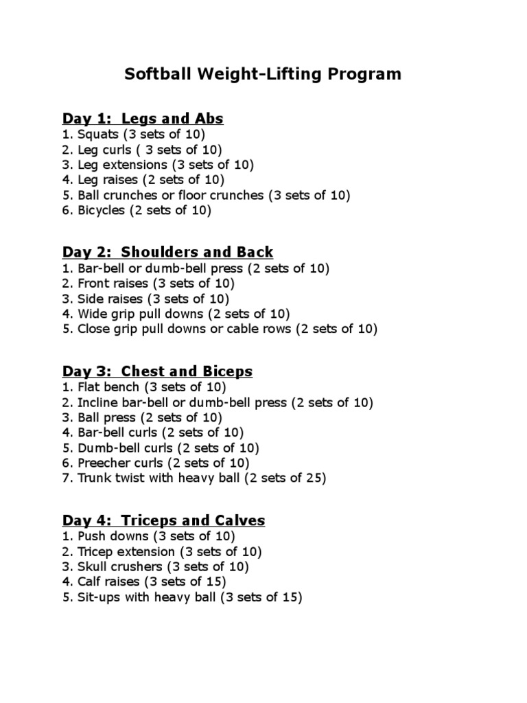 Softball Weight Lifting | PDF | Weight Training | Physical Exercise