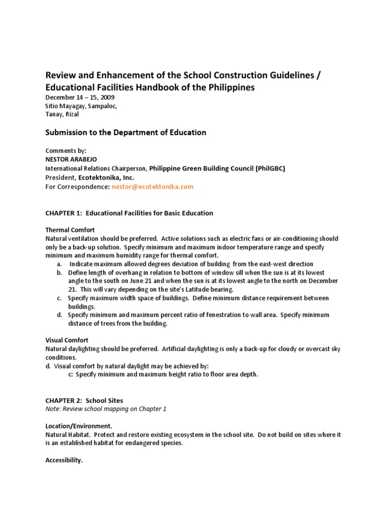 Review and Enhancement of The School Construction Guidelines ...