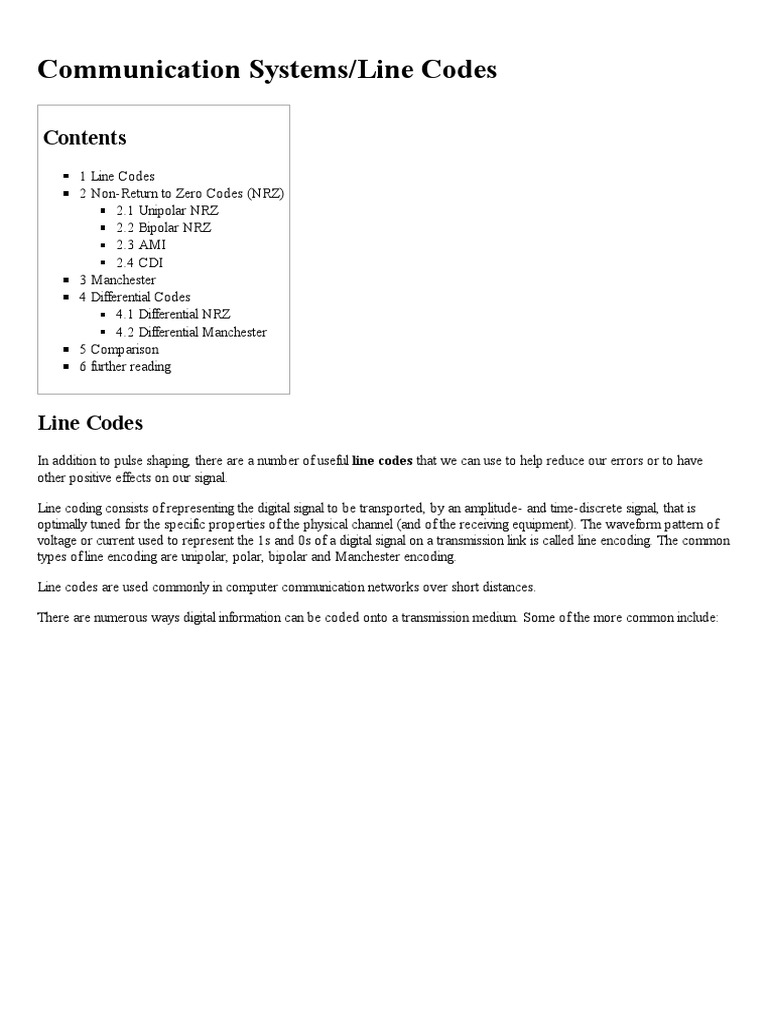 Communication Systems - Line Codes - Wikibooks, Open Books For An Open World | PDF | Encodings ...