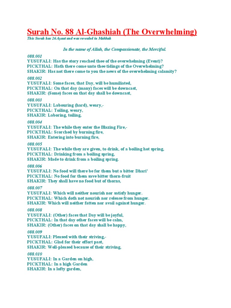 Surah No. 88 Al-Ghashiah (The Overwhelming) | PDF | Religious Behaviour ...