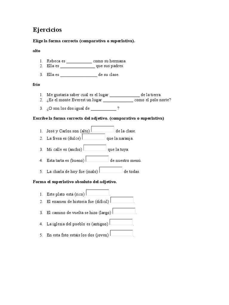 Ejercicios Grados Del Adjetivo