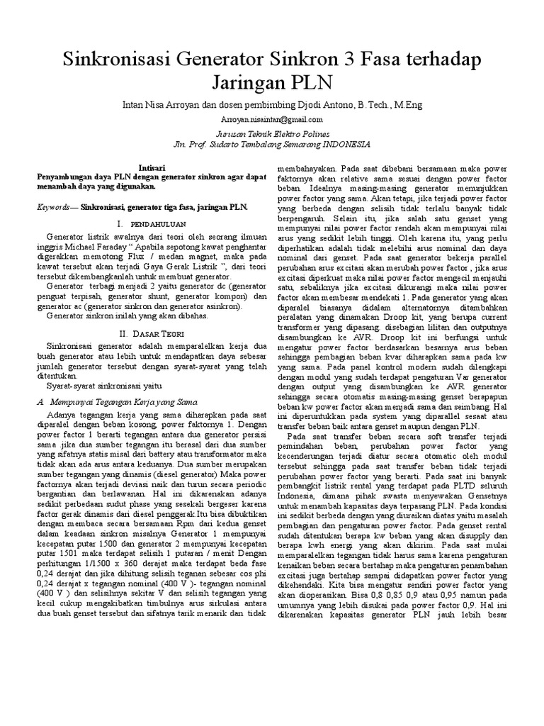 Makalahku Sinkronisasi Generator Sinkron 3 Fasa | PDF