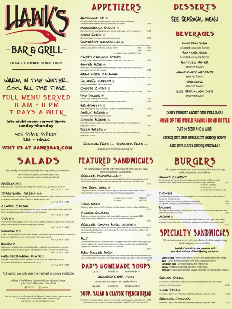 Hawk's Menu | PDF | Salad | Foods